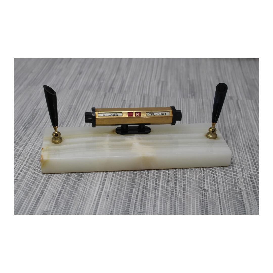 Vintage MCM Perpetual Calendar With 2 Pen Holders on Marble Onyx Base ...