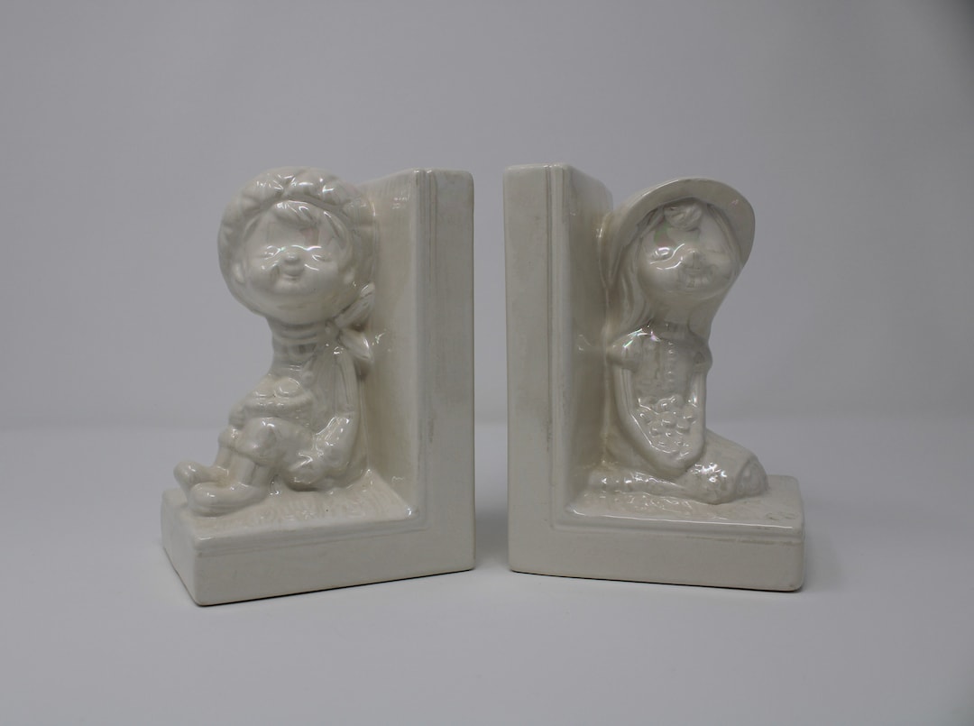 Vintage Iridescent Glazed Ceramic Boy and Girl Bookends - Etsy