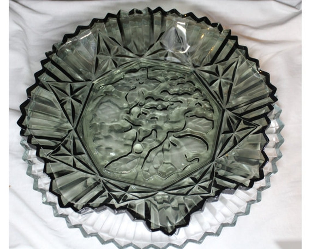 Federal Glass Smoke Colored Glass Ruffled Bowl and Clear Glass Plate ...