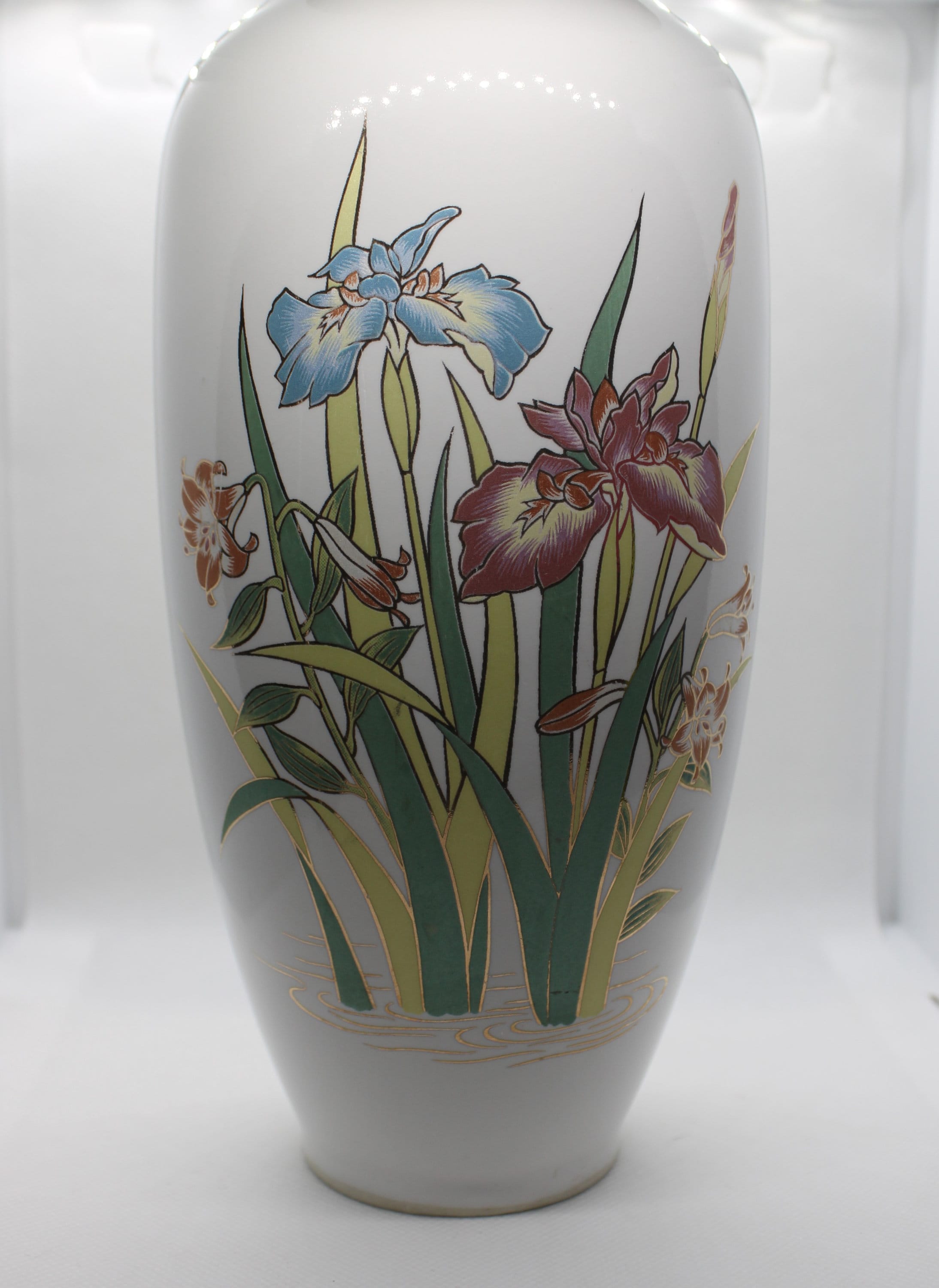 Vintage Japanese Floral Vase Made in Japan 11in Tall Iris and Lily - Etsy