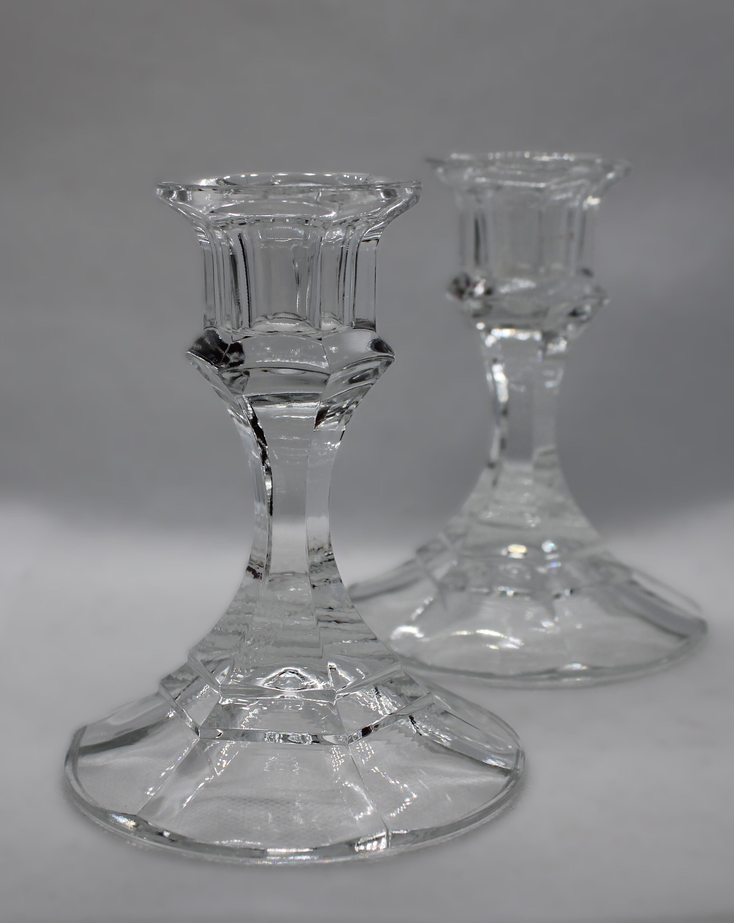 Pair of Vintage Lead Crystal Candlestick Holders Clear Crystal Candle ...