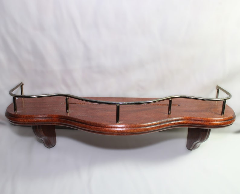 Vintage Wood Shelf With Gold Metal Rail Wall Hanging Grooved for Plate ...
