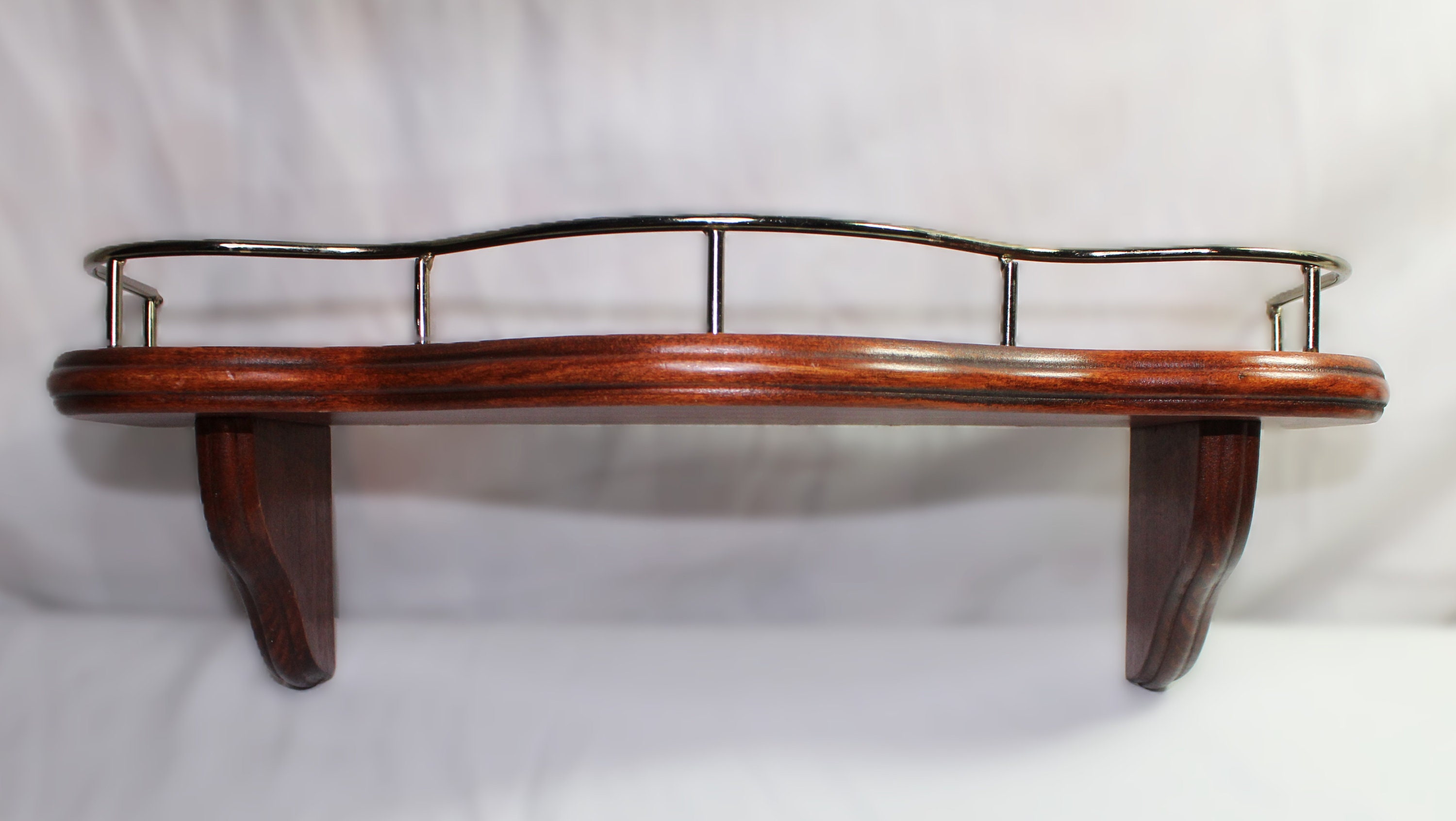 Vintage Wood Shelf With Gold Metal Rail Wall Hanging Grooved for Plate ...