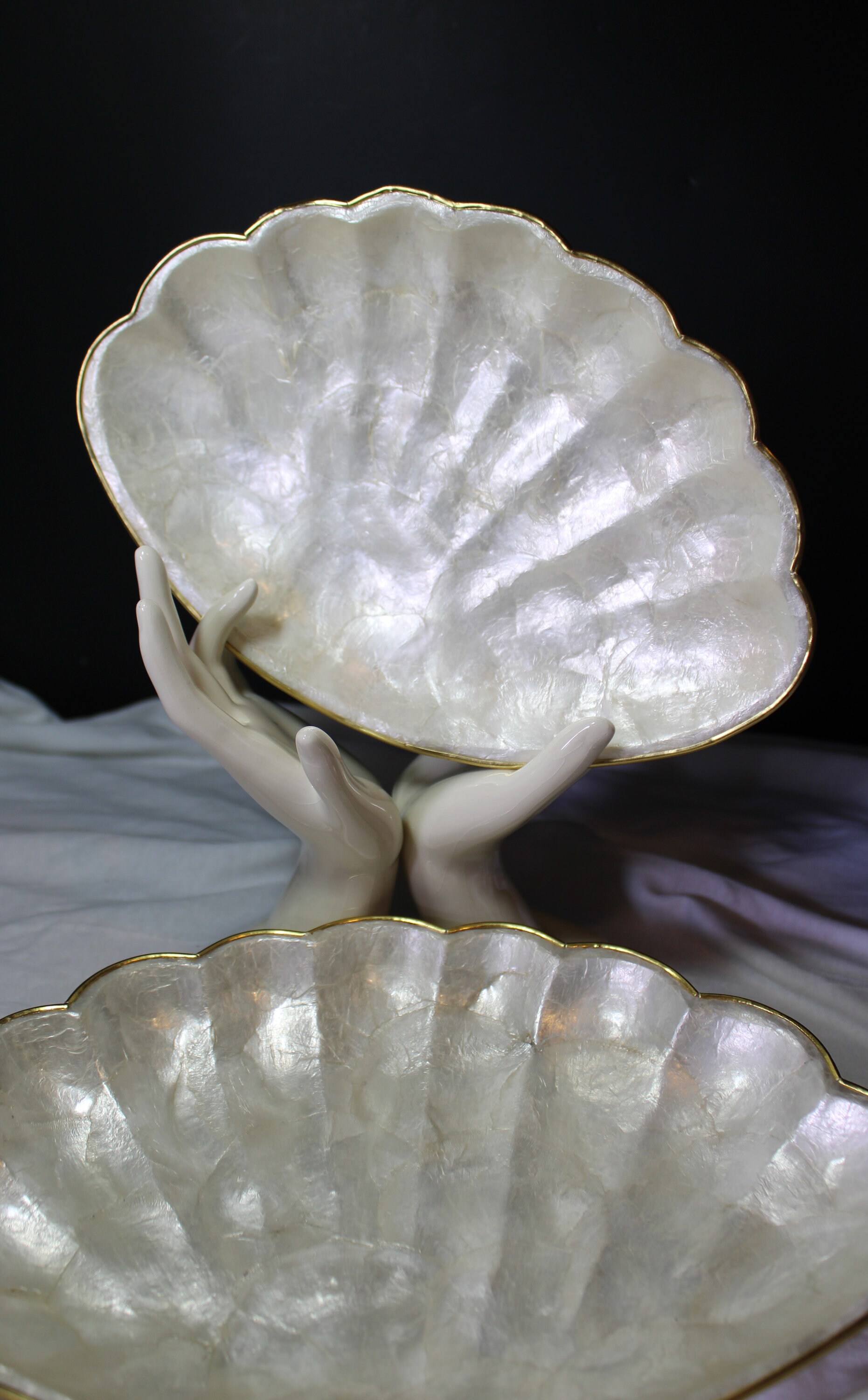 Vintage Capiz Shell Clamshell Nesting Serving Trays or Trinket Dishes ...