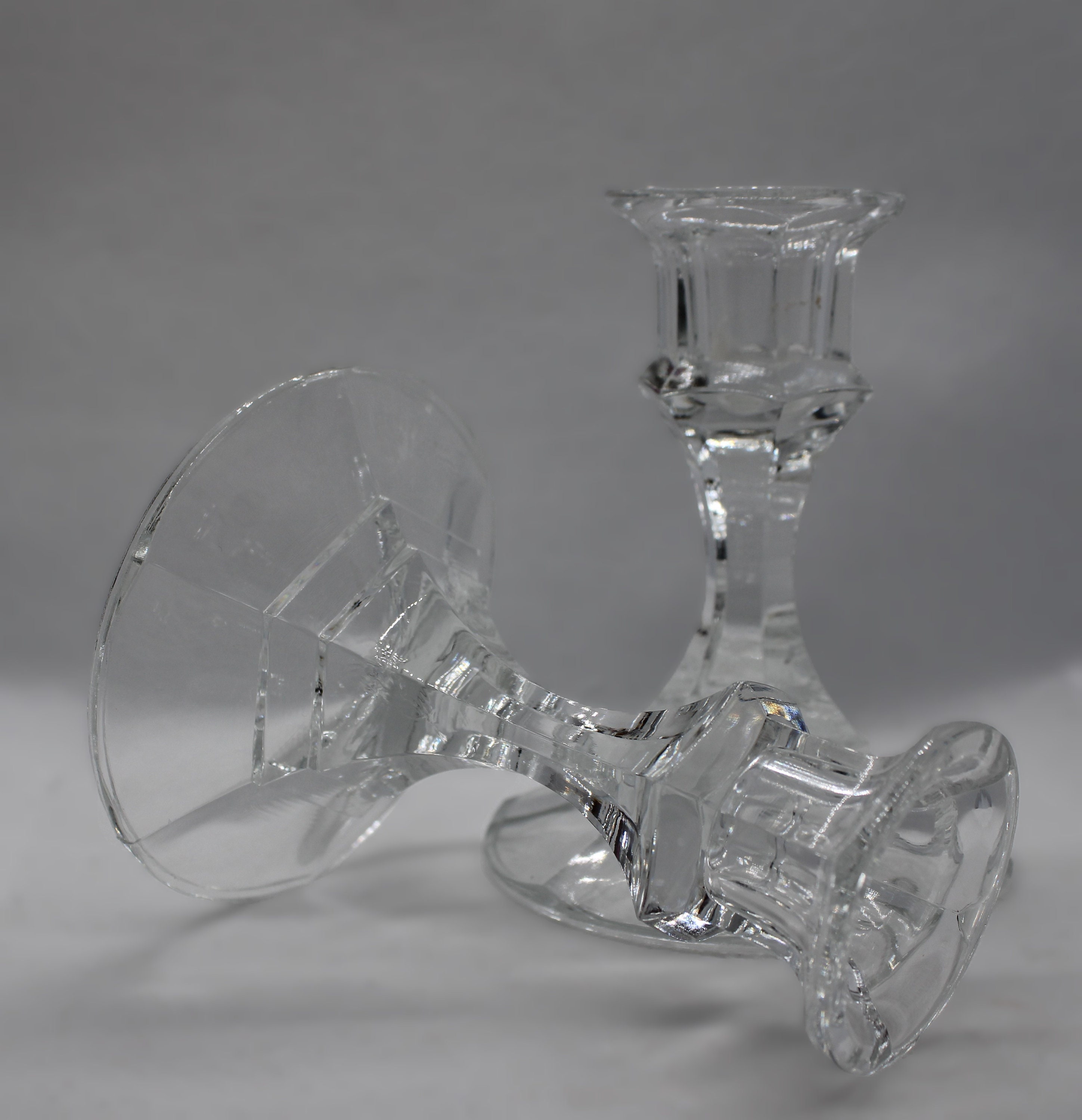 Pair of Vintage Lead Crystal Candlestick Holders Clear Crystal Candle ...