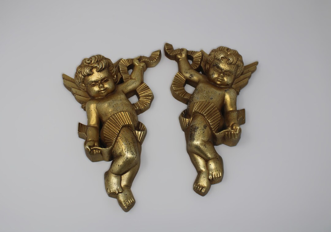 Vintage Baroque Style Cherub Wall Hangings - Set of Two - 2 Wood Wall ...