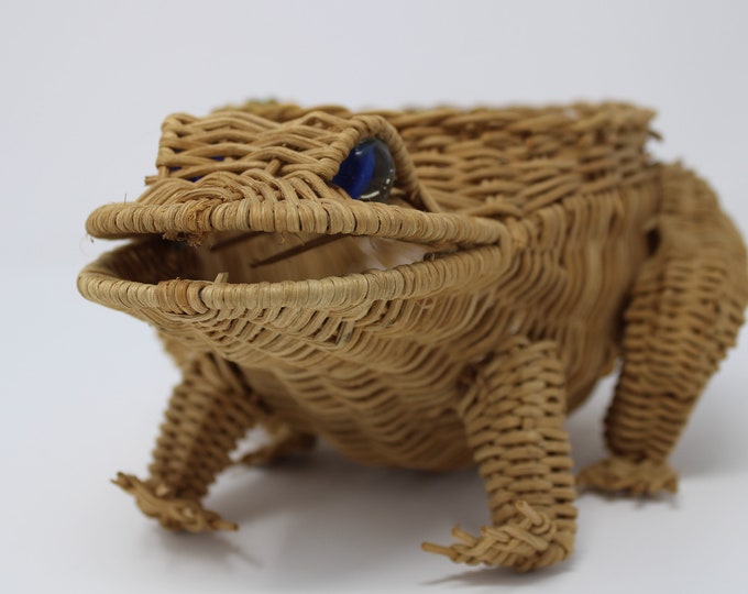Vintage Frog Wicker Basket - Plant Holder - Marble Eyes - Wicker Frog ...