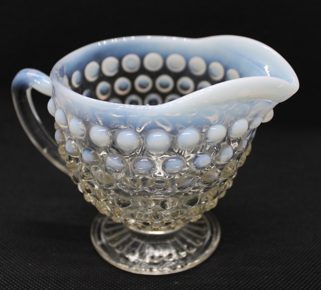 Vintage Fenton Moonstone Glass Opalescent White Rimed Hobnail Creamer ...