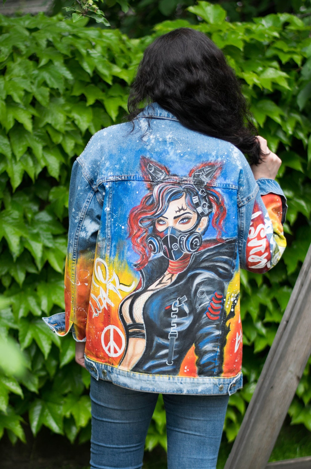 Hand Painted Street Art Denim Jacket, Custom Hand Painted Denim Jacket ...