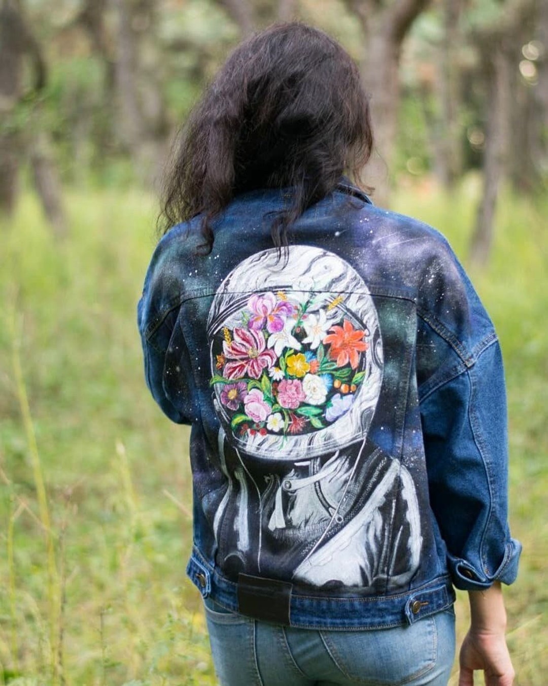 Custom Denim Jacket With Flower, Customized Jean Jacket, Hanpainted ...