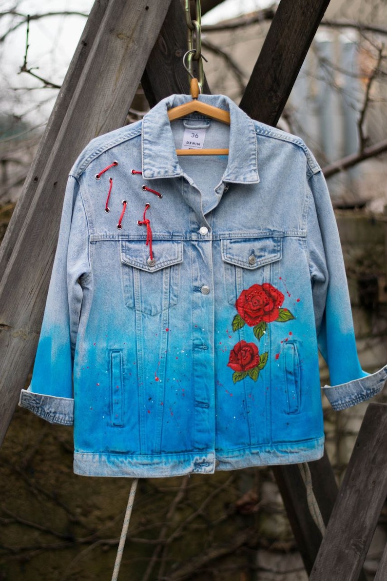 Hand Painted Denim Jacket, Girl Flower Jacket Painting - Personalized ...