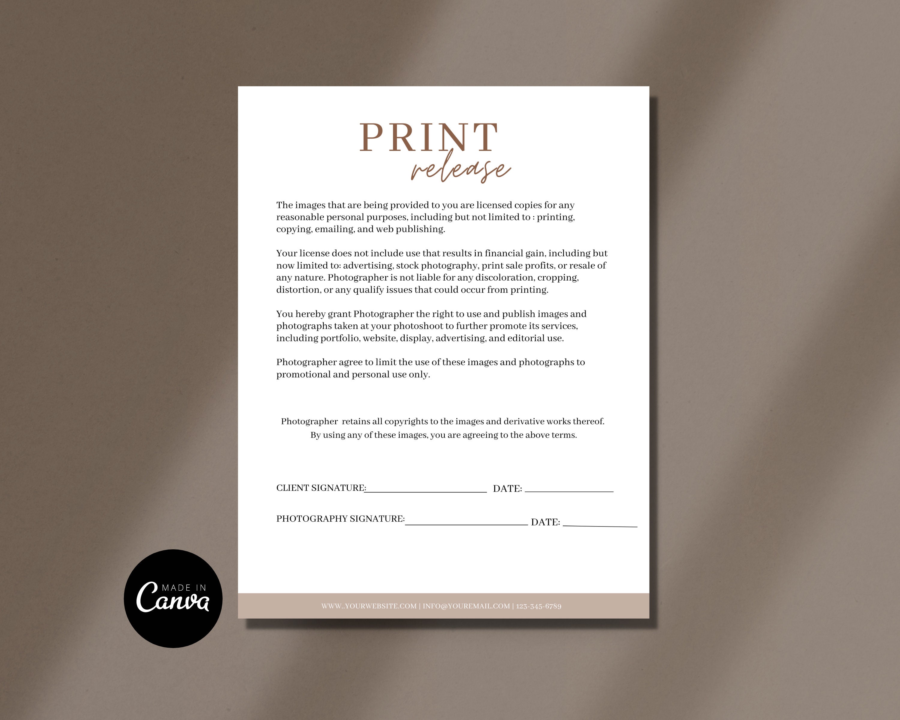 Photography Print Release Template, Form for Photographers, Print ...