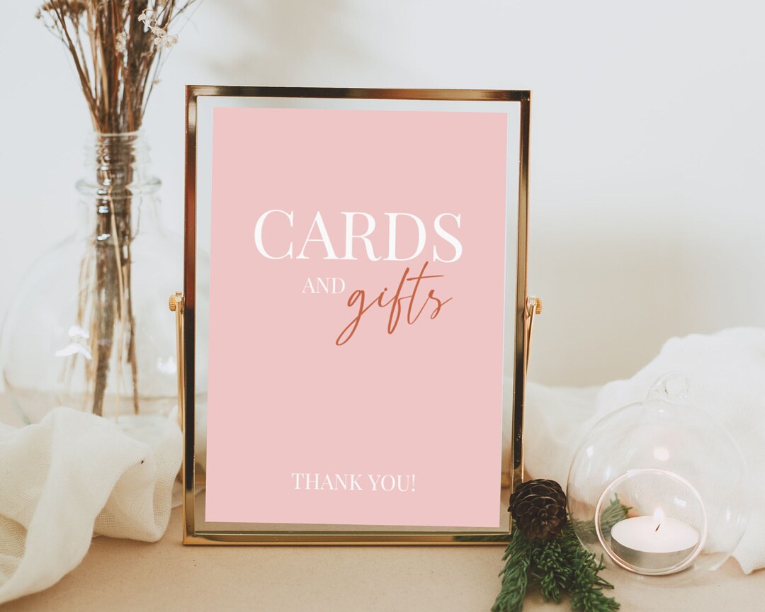 Blush Pink and Rust Cards and Gifts Sign Template, Hot Pink Wedding ...