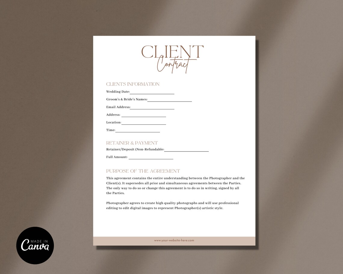 Canva Template, Photography Client Contract Template, Business Form for ...