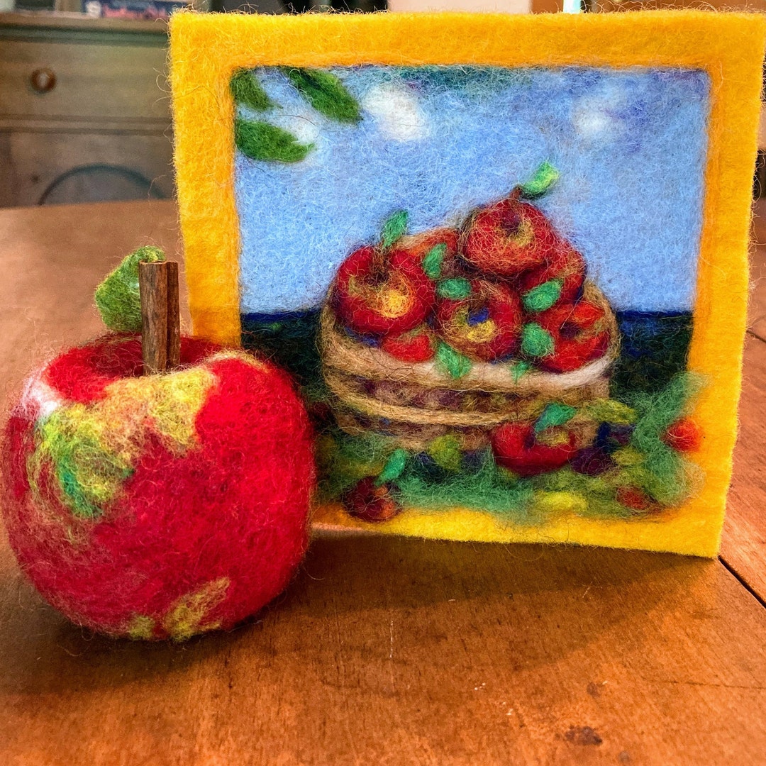 Apple Set: Sunny Landscape painted in Wool, Soft Touchable Wool Apple ...