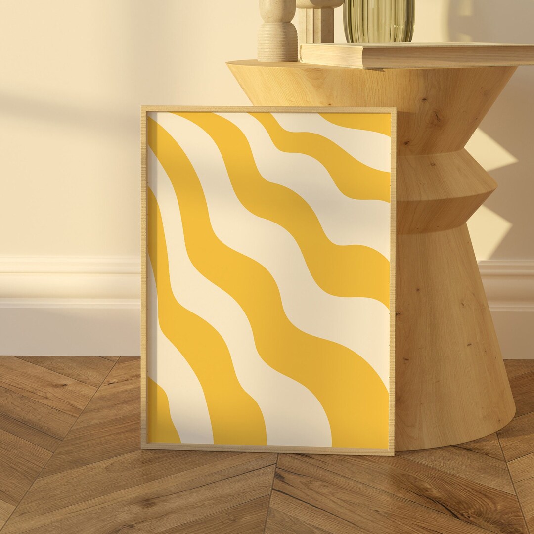Wave Poster Mustard Yellow Art Wave Beach Line Art Mustard - Etsy