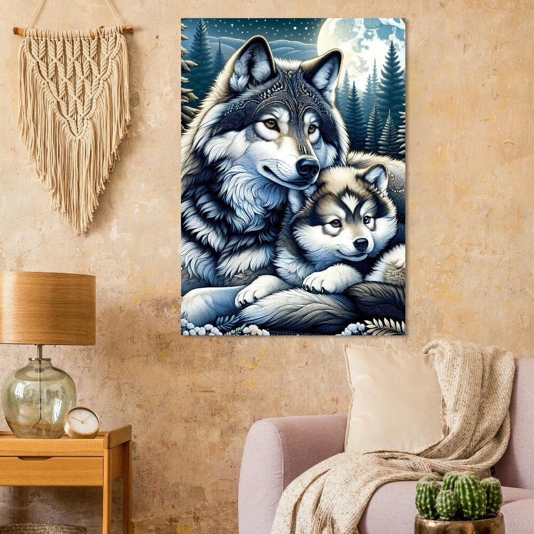 Wolf Poster, Wolf and Pup Print Art Poster, Wolf Wall Art, Wild Wolf ...