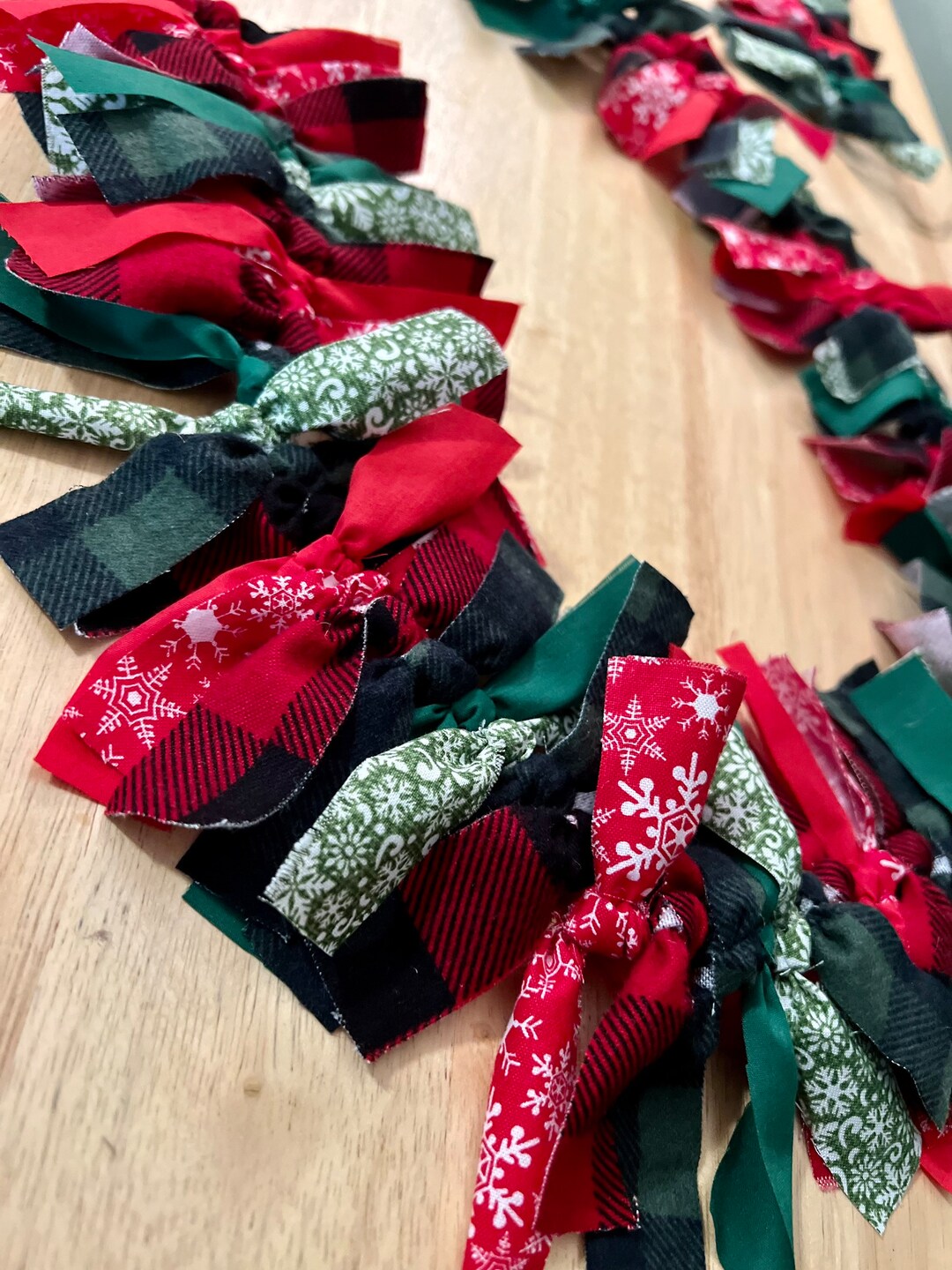 Christmas Traditions Rag Garland Mantel Decor Centerpiece Holly Berries ...