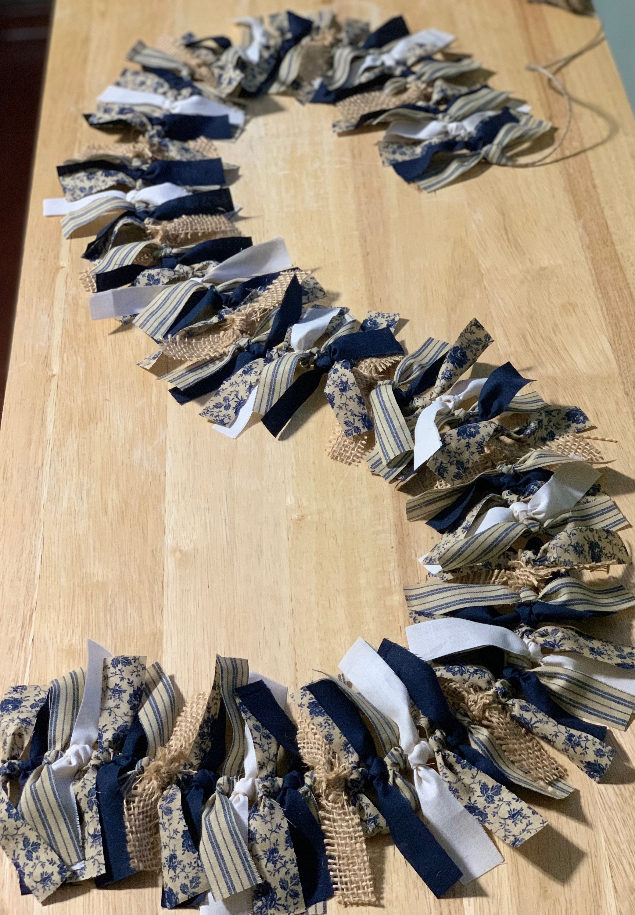 Farmhouse Blue Rag Garland, Farmhouse Decor, Mantel Decor, Primitive ...