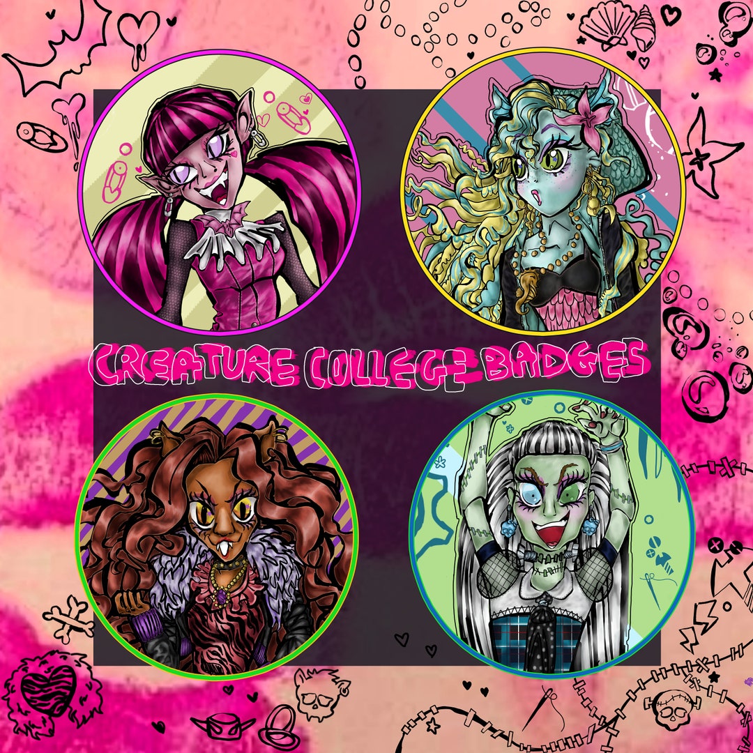 Monster Girls Pinback Badges, Holographic Fashion Doll Inspired Y2K ...