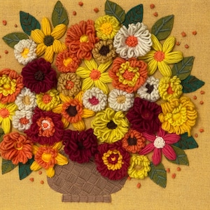 Vintage MCM Mid Century Crewel Needlework Embroidery Art in Floral ...