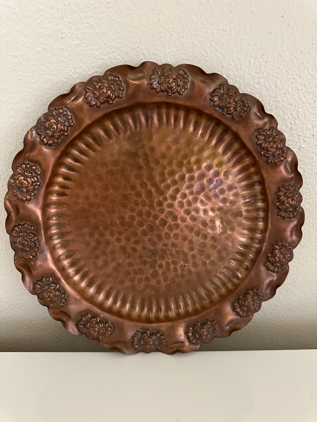 Vintage Gregorian Style Decorative Copper Hanging Plate With Ruffled ...