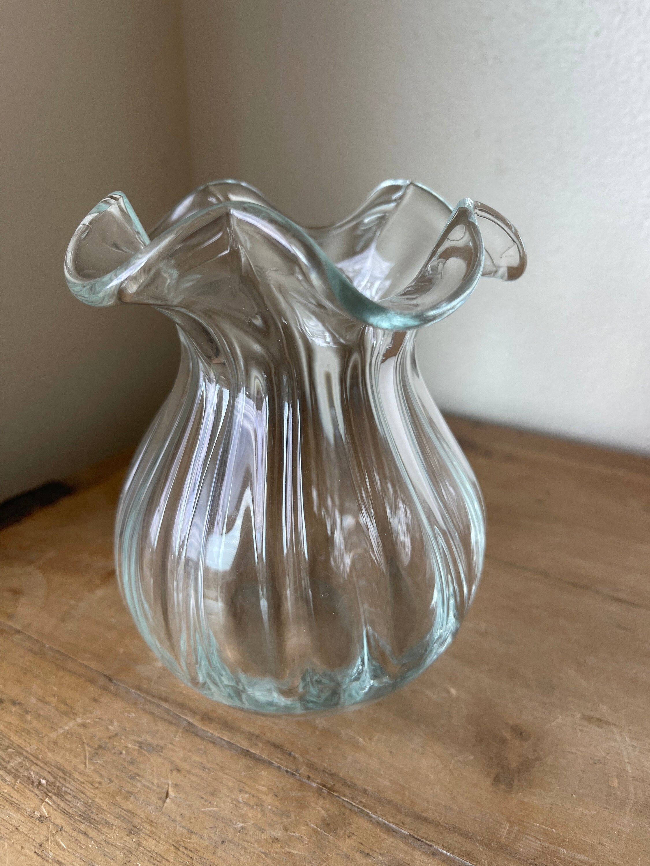 Vintage Hand Blown Glass Vase With Ruffled Edge Design - Etsy
