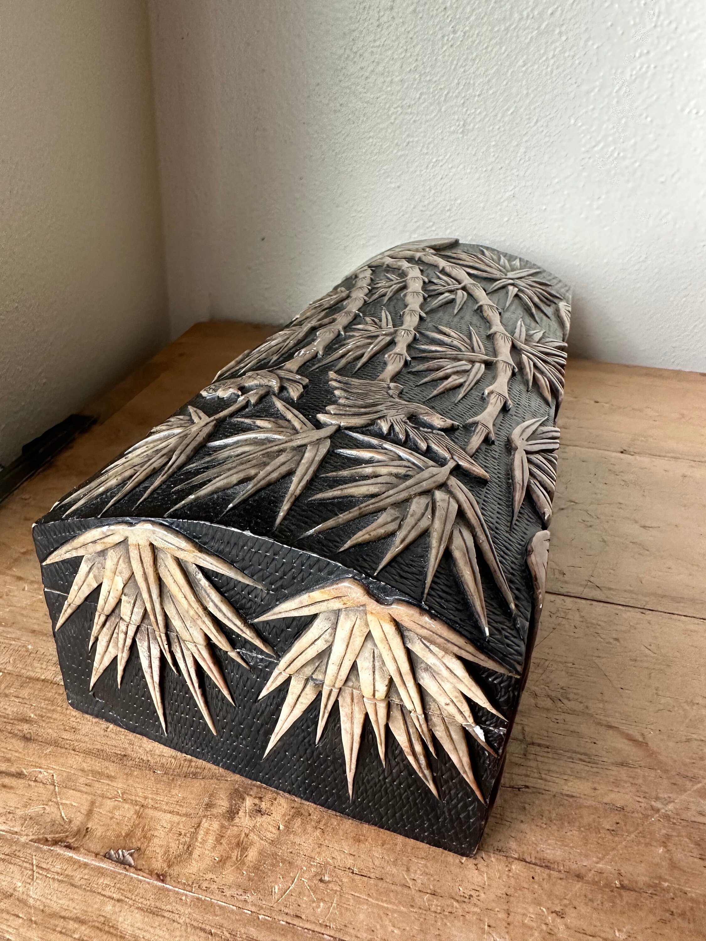 Stunning and Rare Vintage Hand Carved Stone Box Asian Style With Bamboo ...