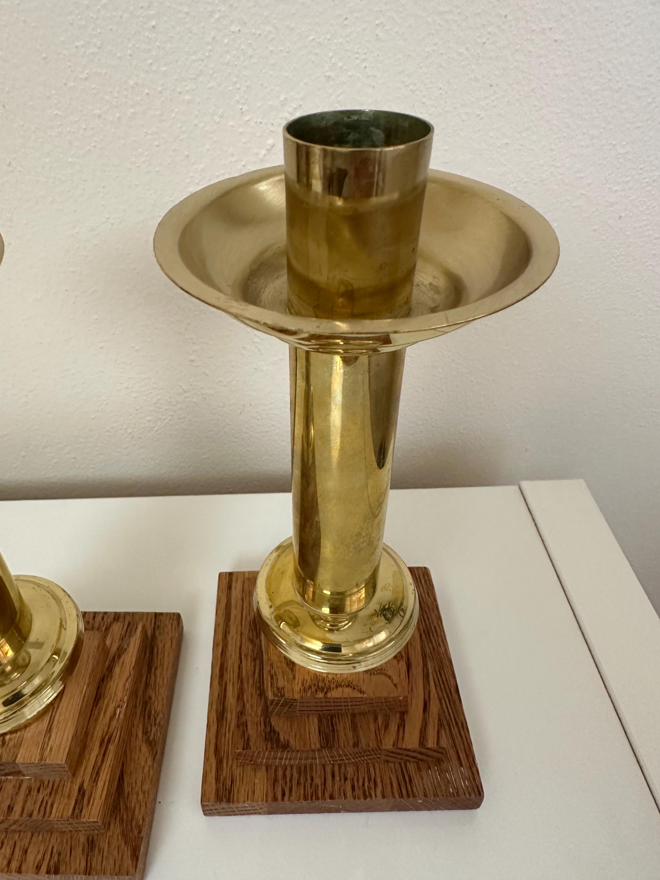 Pair of Vintage Brass & Wood Altar Top Chapel Candlestick Holders - Etsy