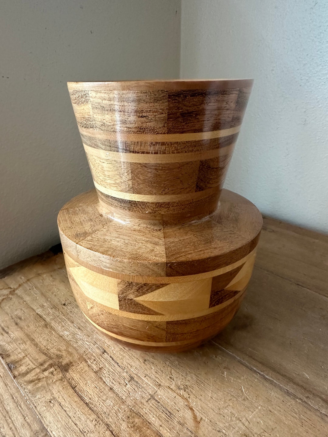 Vintage Mosaic Segmented Wood Vase - Etsy