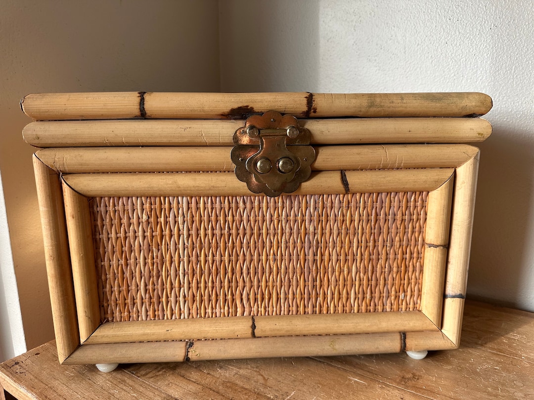 Vintage Decorative Boho Rattan Bamboo Wood Trunk Chinoiserie Style ...