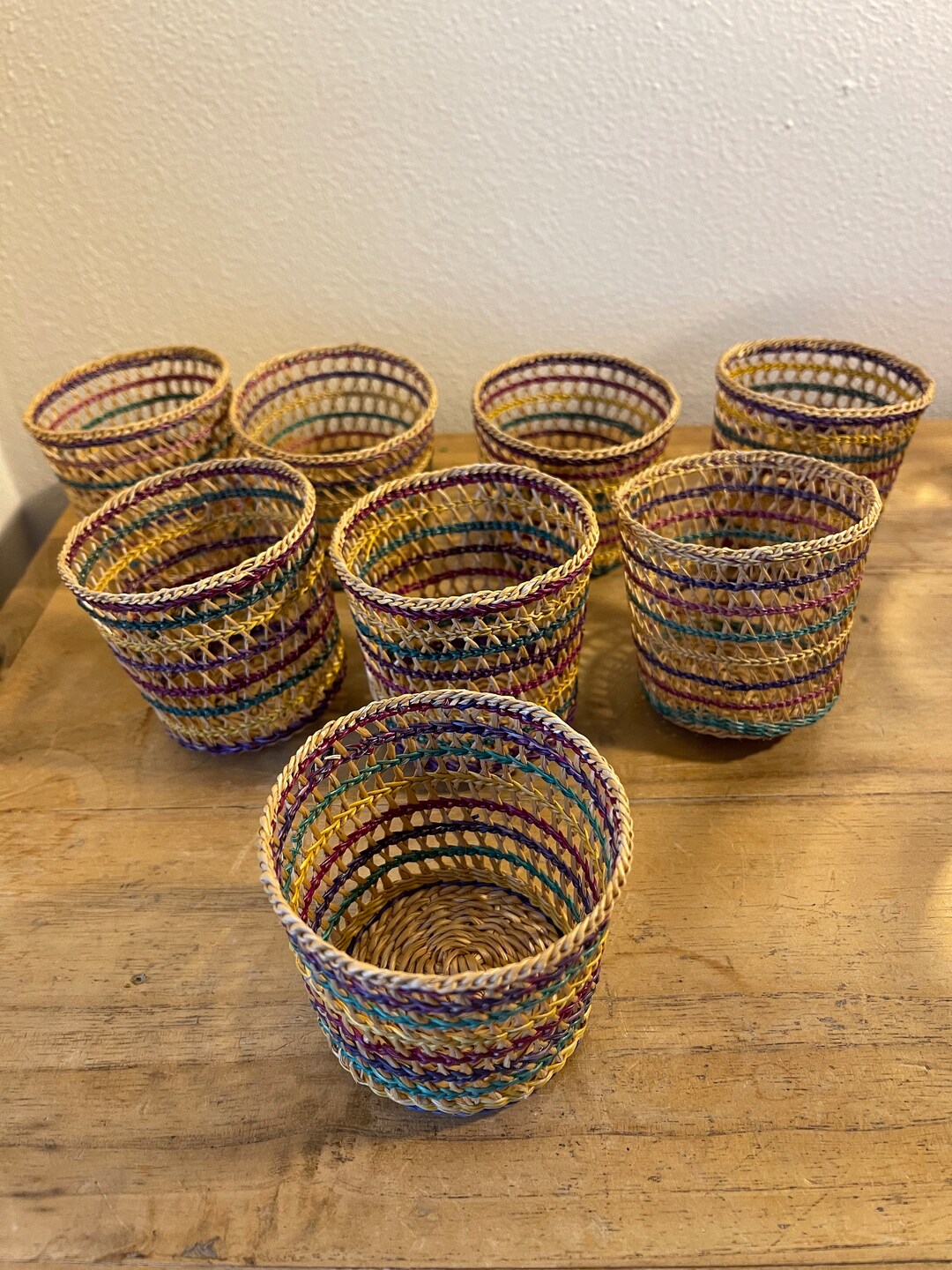 Vintage Boho Sweetgrass Multi Color Drinking Glass Holders Set of 8 - Etsy