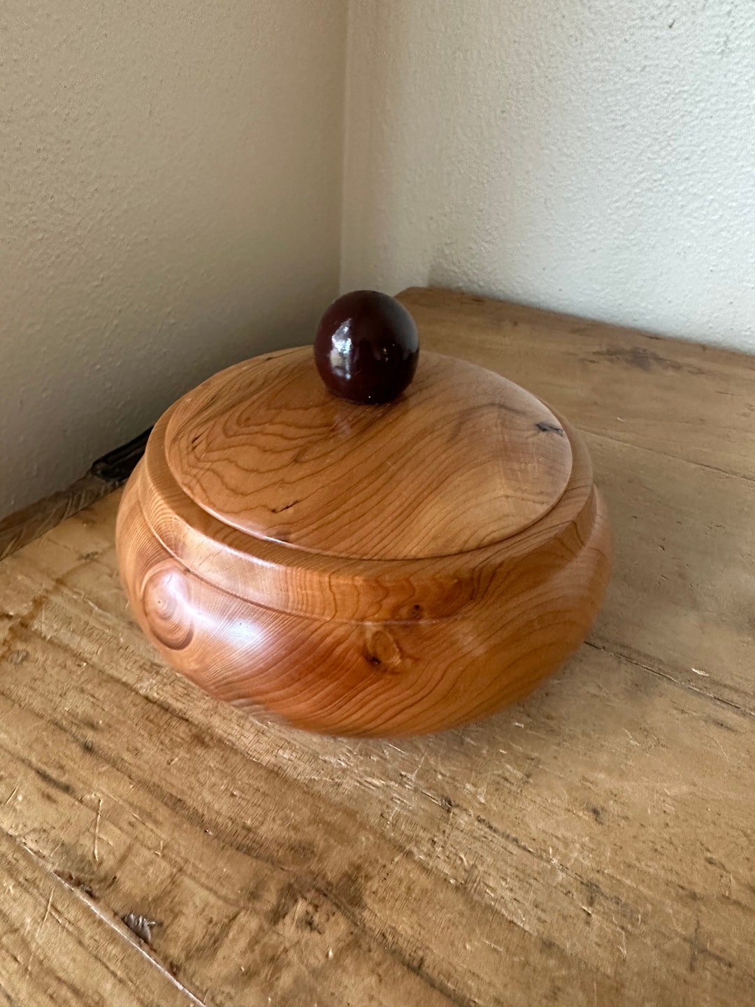 Vintage Hand Turned Live Edge Wood Round Box Box With Lid - Etsy