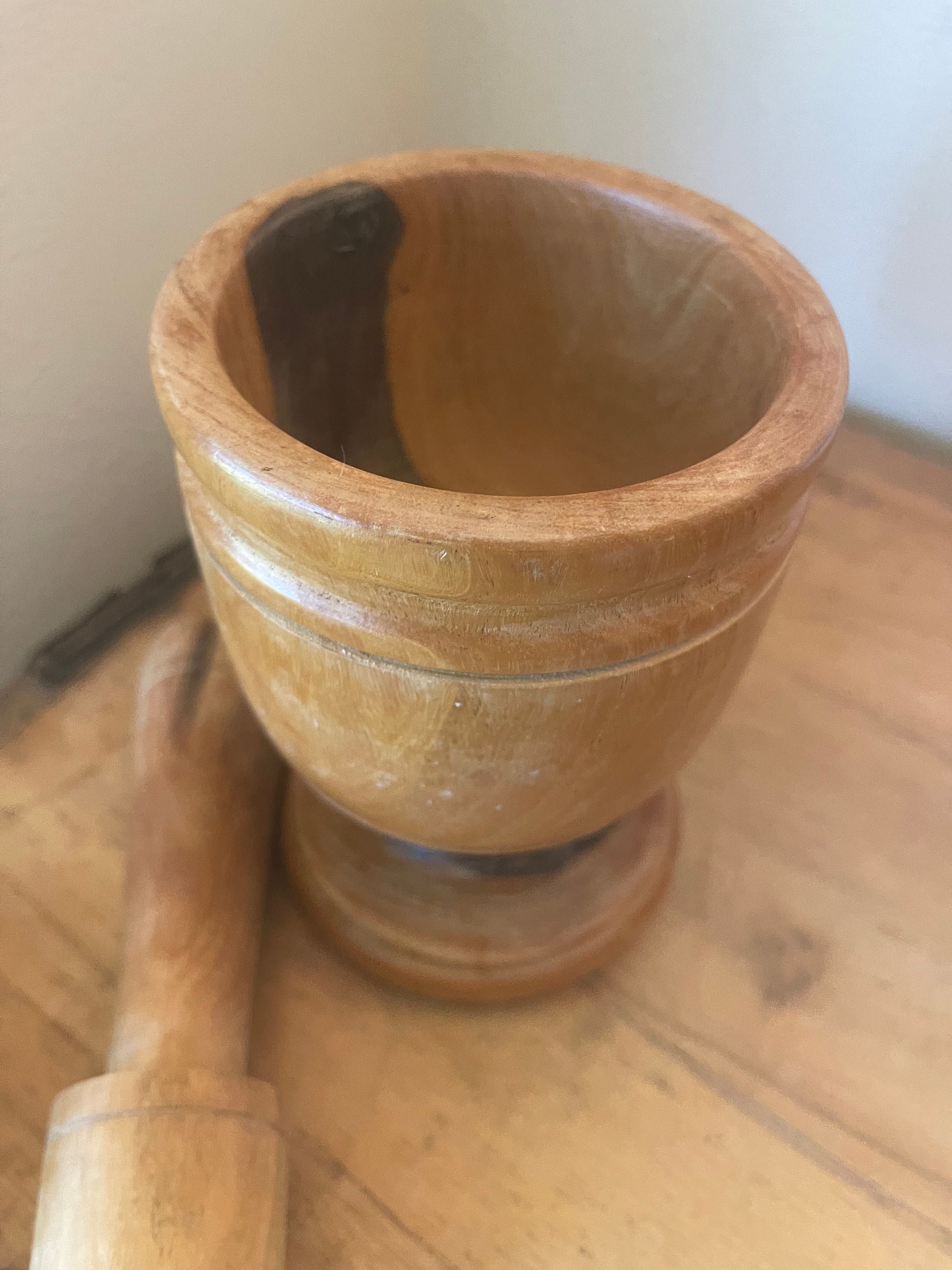 Vintage Rustic Wood Pestle & Mortar - Etsy