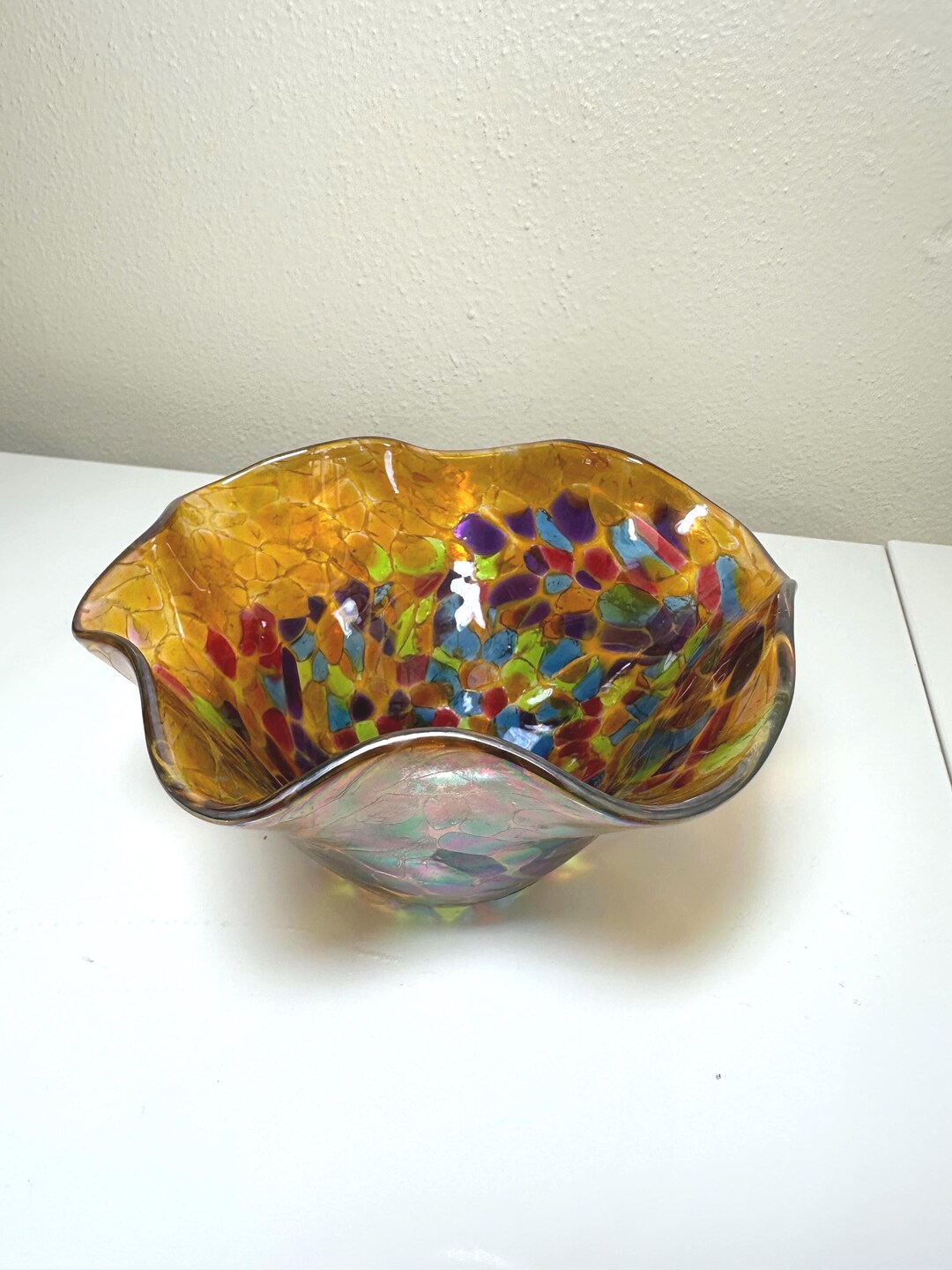 Vintage Colorful Hand Blown Art Glass From Glass Eye Studio Bowl With ...