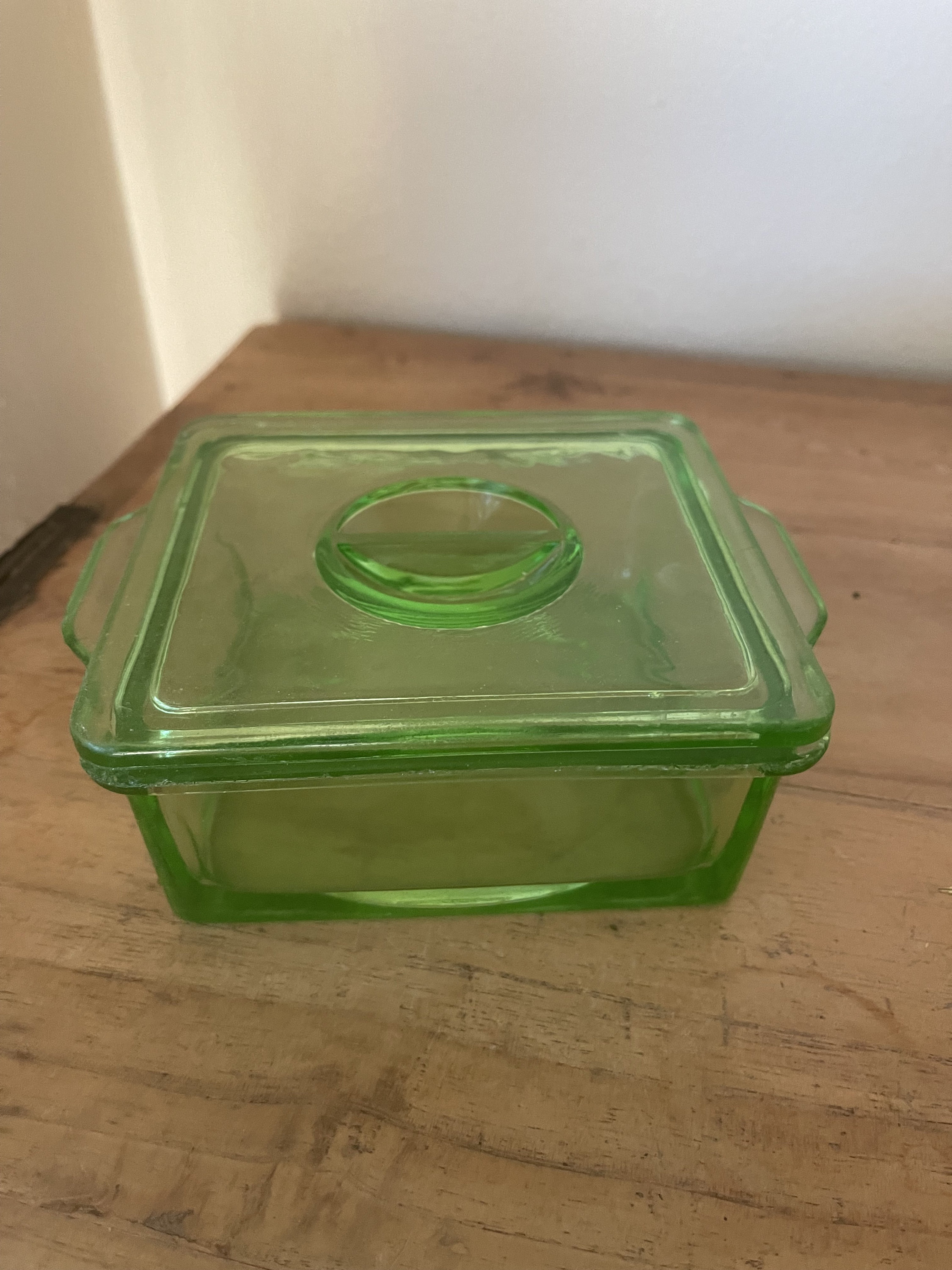 Vintage Uranium Glass Dish With Lid | Hazel Atlas - Etsy