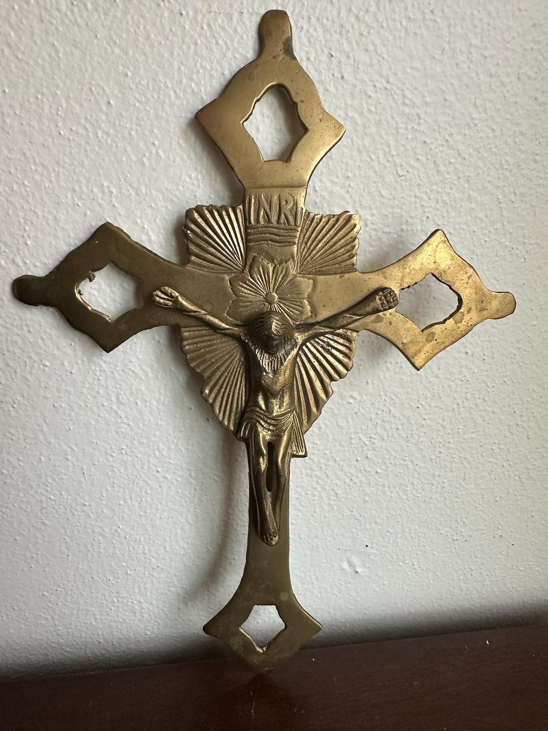 Vintage Inri Brass Crucifix Cross | Wear & Patina Present - Etsy