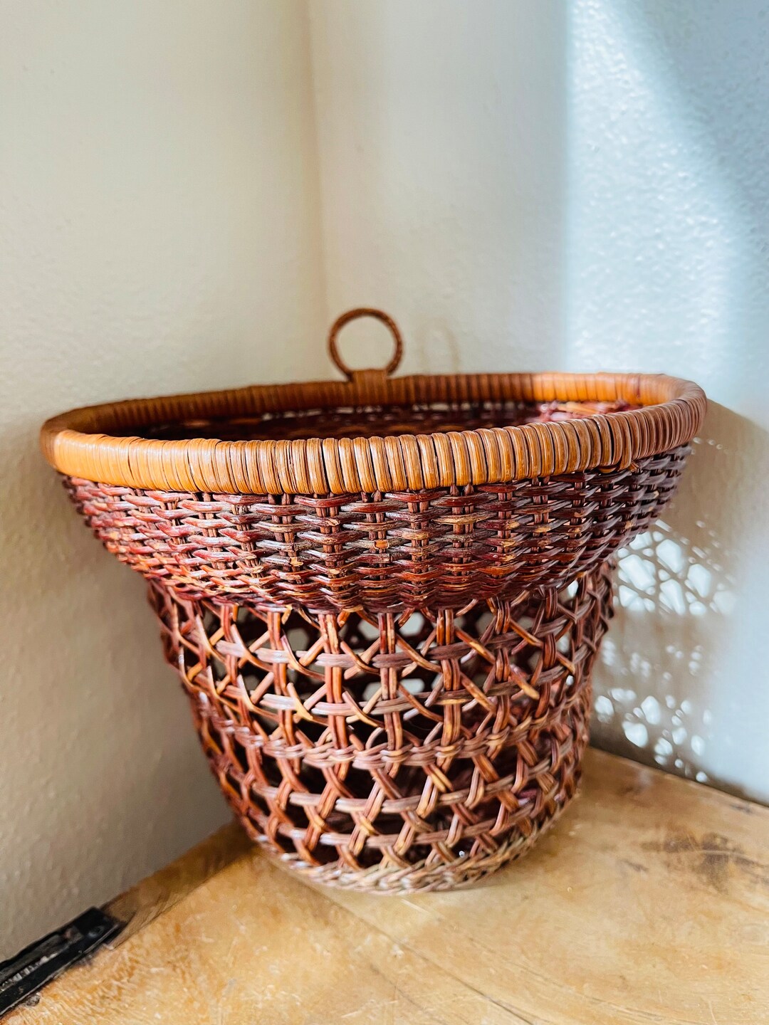 Vintage Boho Hanging Wicker Basket | Cottagecore - Etsy