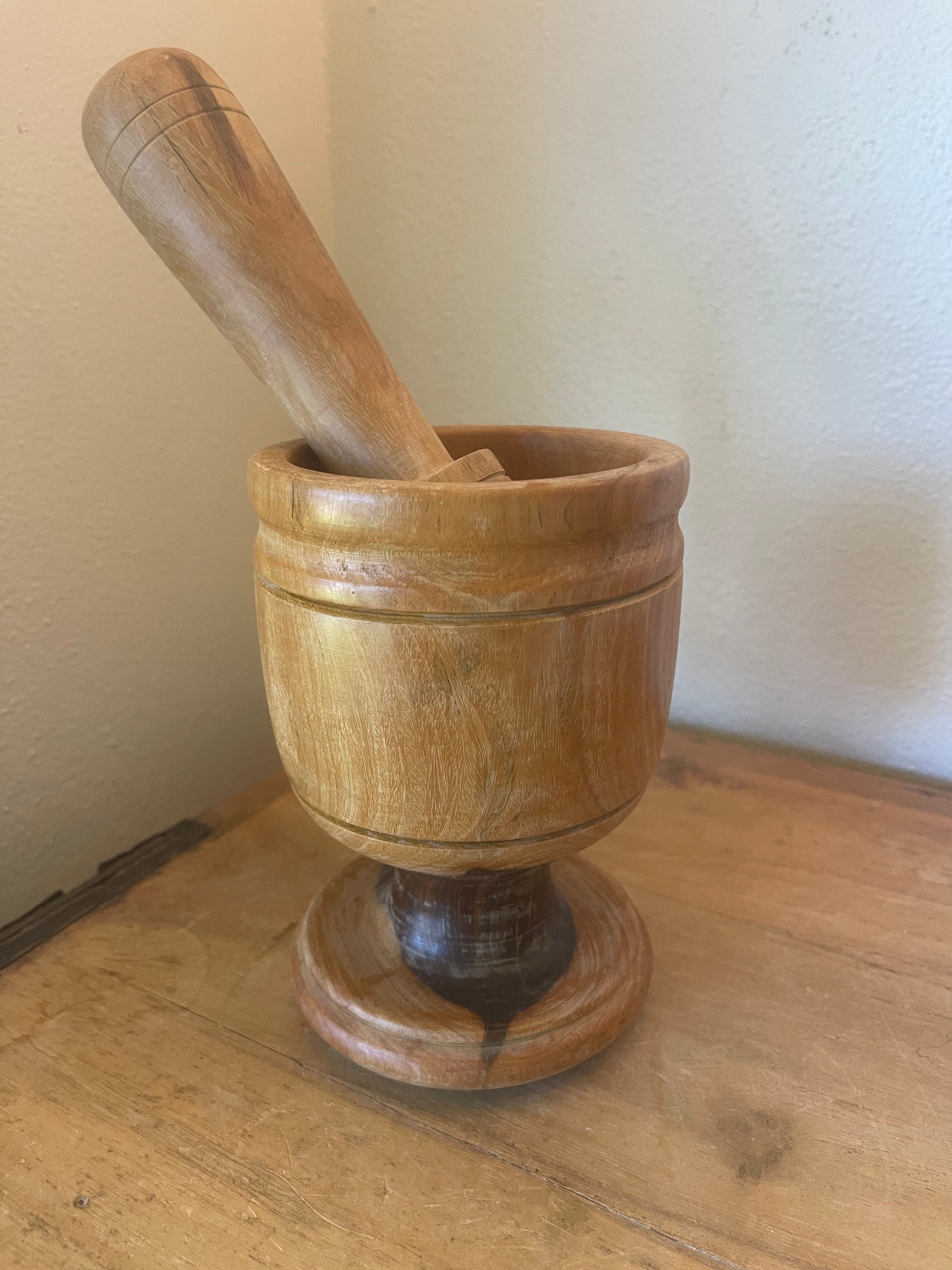 Vintage Rustic Wood Pestle & Mortar - Etsy