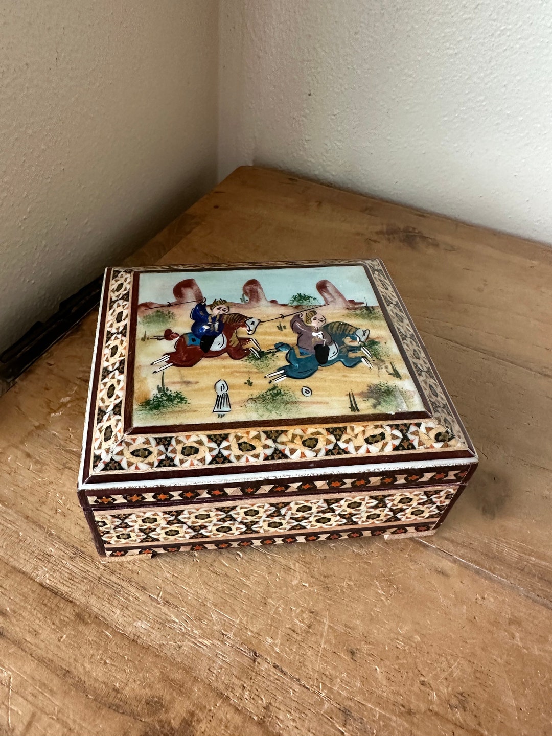 Vintage Middle Eastern Wood Jewelry or Trinket Box | Khatam Kari Wood ...