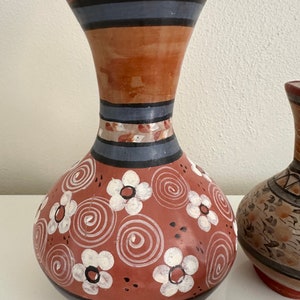 Vintage Tonala Burnished Pottery Vases Floral & Stripe Design | Trio of ...