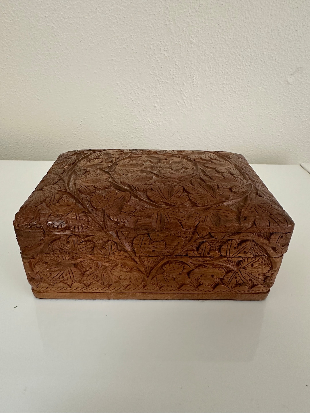 Vintage Hand Carved Teak Floral Box | Made in India - Etsy