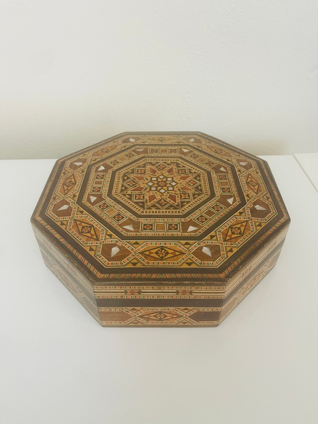 Vintage Middle Eastern Wood Jewelry or Trinket Box | Khatam Kari Wood ...