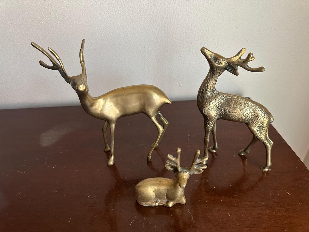 Vintage MCM Mid Century Brass Deer Figurines Holiday Decor - Etsy