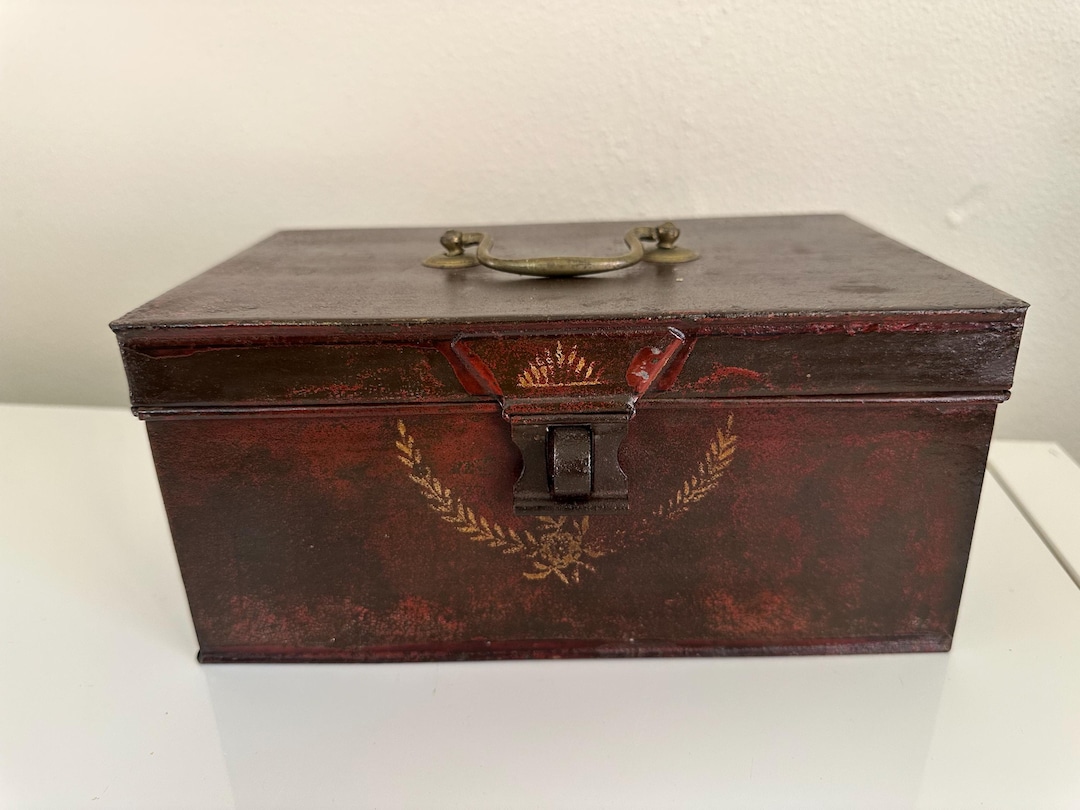 Antique 19th Century Painted Tin Box With Brass Handle - Etsy