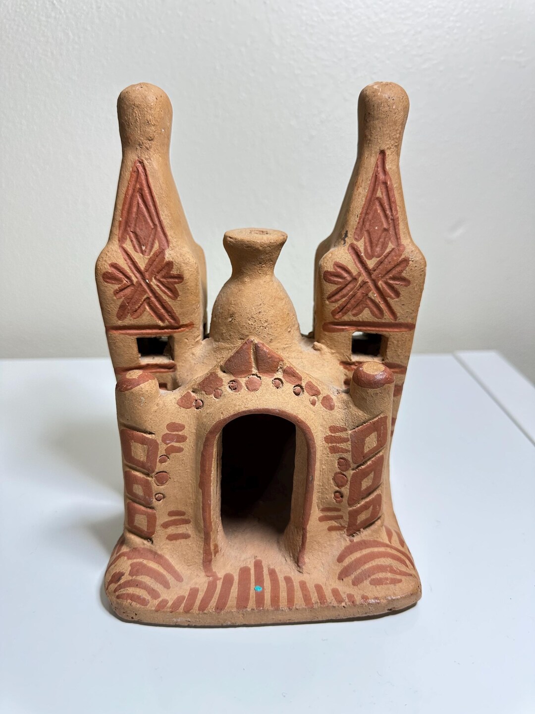 Vintage Folk Art Hand Painted Church Figurine Pottery Puebla Mexico ...
