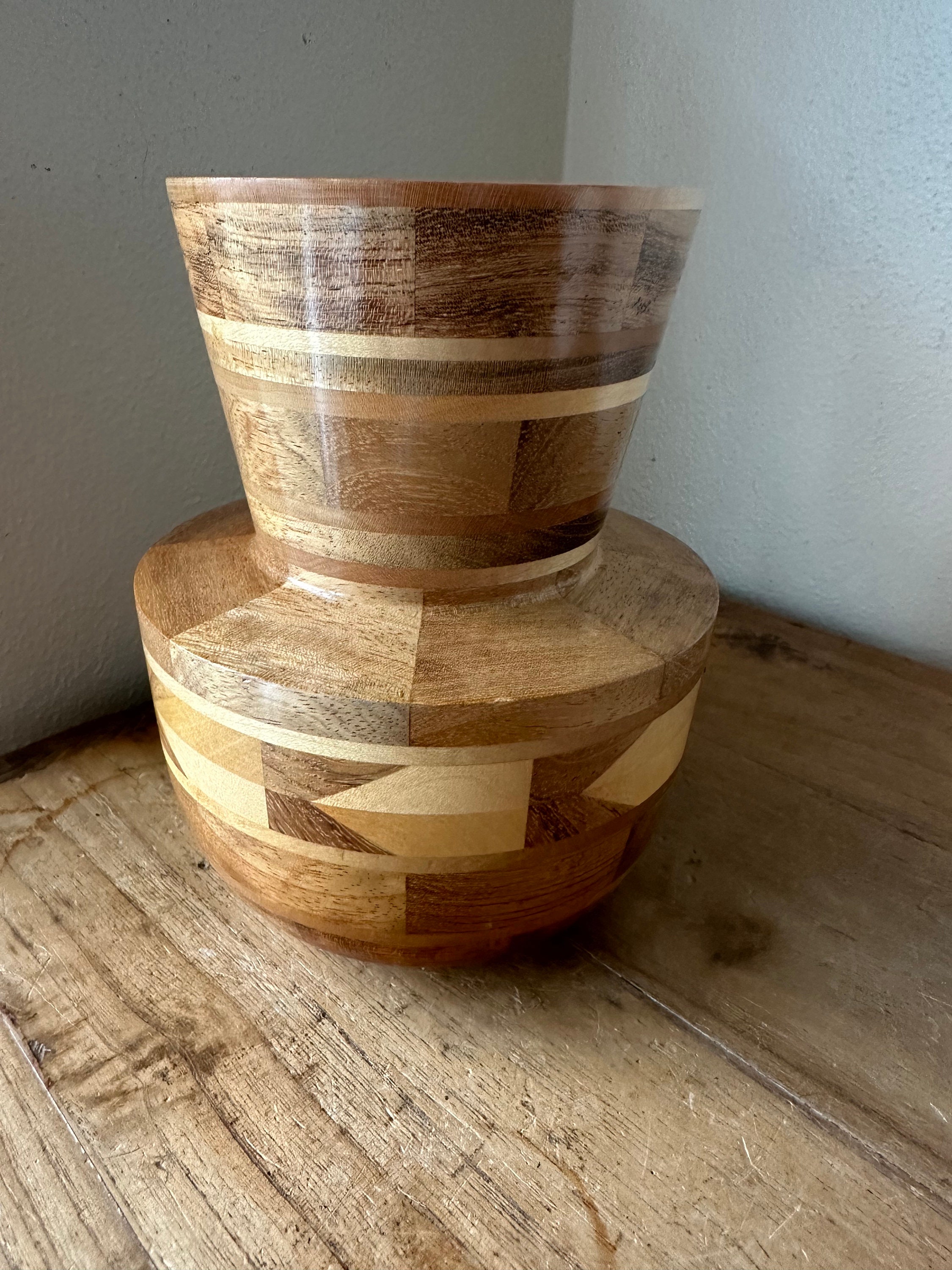 Vintage Mosaic Segmented Wood Vase - Etsy