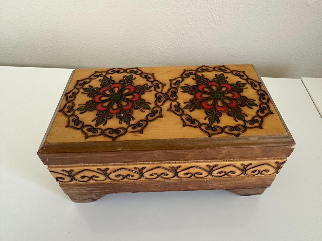 Vintage Polish Hand Carved Wooden Box With Floral Design | Made in ...