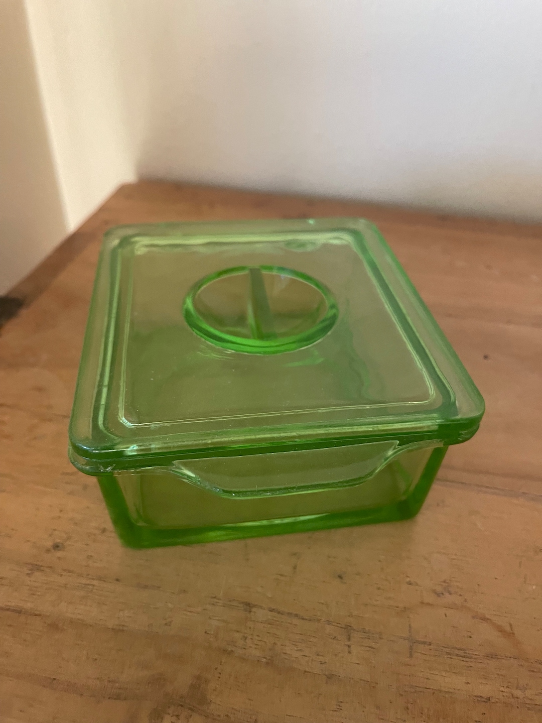 Vintage Uranium Glass Dish With Lid | Hazel Atlas - Etsy