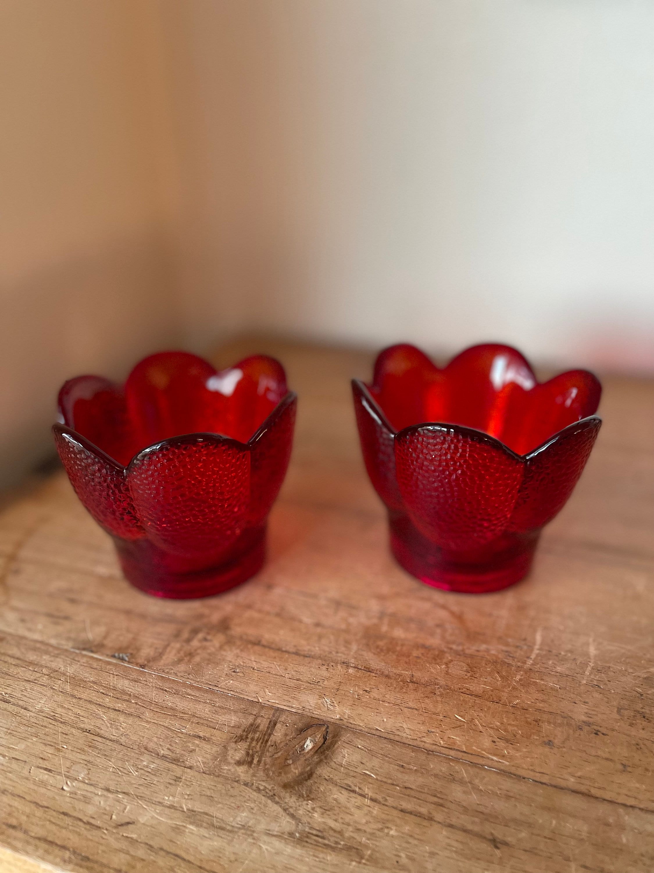 Vintage Mcm-mid Century Viking Ruby Red Glass Tulip Pebble Texture ...